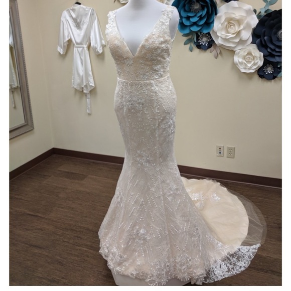 Dresses | Champagne Cream Mermaid Sequin Gown Sample Size 14 Bridal ...